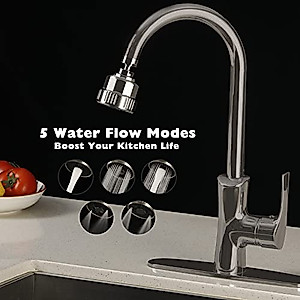 Faucet Sprayer Attachment, Big Angle Swivel Kitchen Faucet Aerator,Sink Faucet Head Replacement, 5 Spray Models, 55/64-27UNS Famale Thread, Male Thread Adapter included, Brushed Nickel