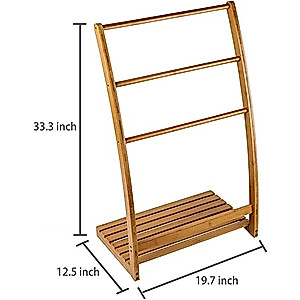 Household Items Bamboo Towel Rack Holder for Bathrooms,Freestanding Beach Towel & Poolside Rack with Bottom Storage Shelf,Quilt Rack Stand or Blanket Rack for Living Room or Bedroom 1pcs