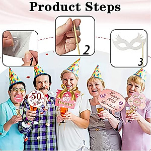 60th Brithday Decoration, 30PCS 60th Birthday Photo Booth Props, LMSHOWOWO Inflatable Photo Booth Frame, Rose Gold Inflatable Selfie Frame, Glitter Birthday Party Photo Props, for Women Birthday Gifts