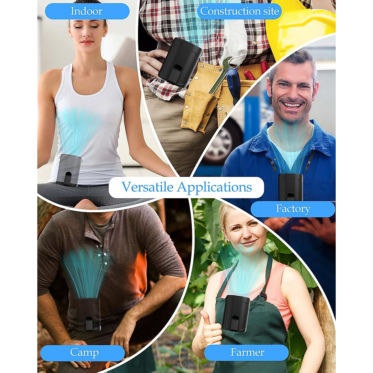 VEKK Portable Fan with Dual Clip, Personal Waist Fan up to 25H, 4 Speeds 7100RPM Clip Shirt fan with Gale-Force Airflow, Wearable Belt Fan Neck Fan for Sport, Outdoor, Jobsite, Traveling