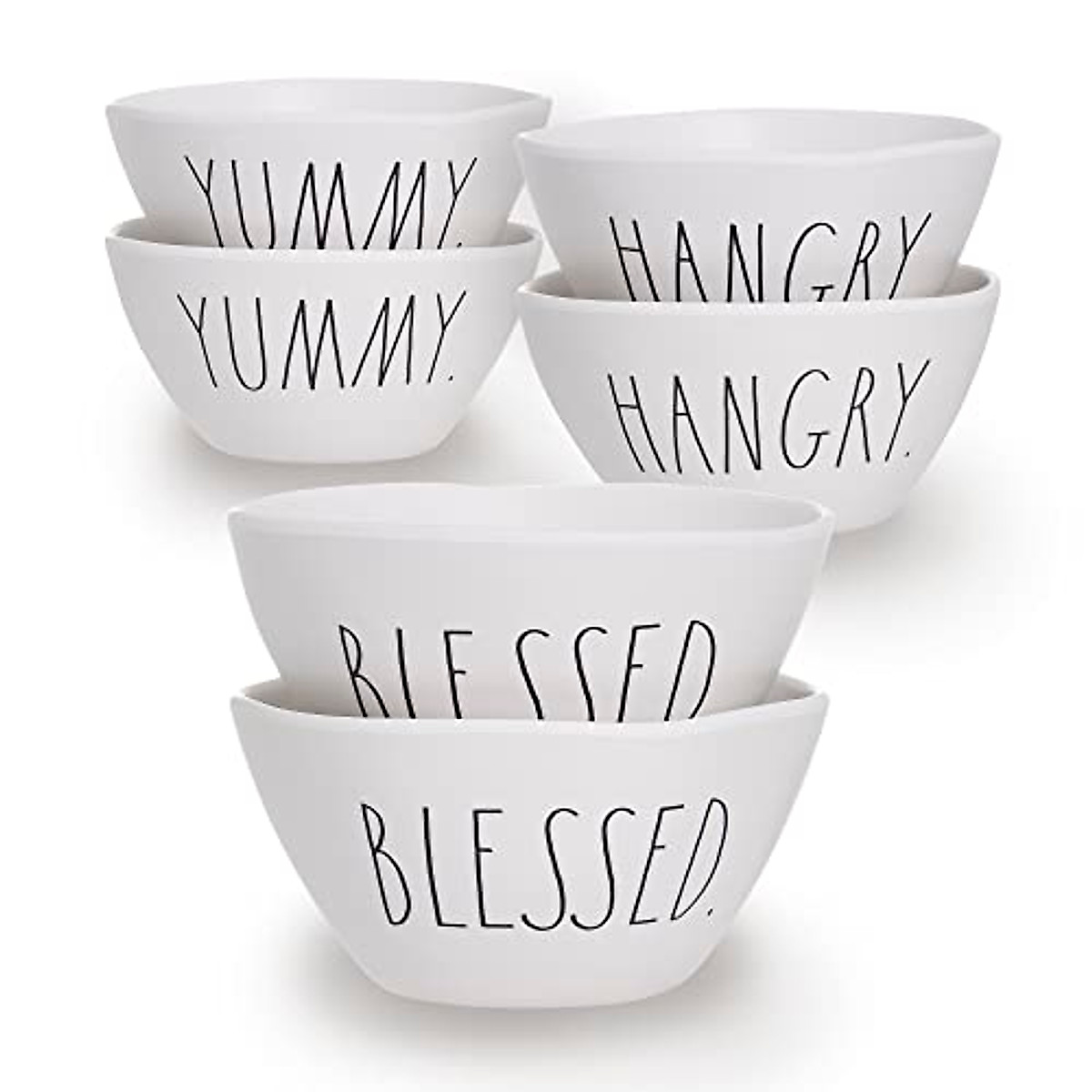 Rae Dunn Melamine Bowl Sets - Durable Dishwasher Safe Dinner/Cereal Bowls Set of 6 (6 inch) Bowl Set for Soup, Cereal, Pasta, Salads
