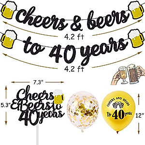 40th Birthday Decorations Party Pack - Cheers to 40 Years Themed Black and Gold Birthday Anniversary Party Supplies