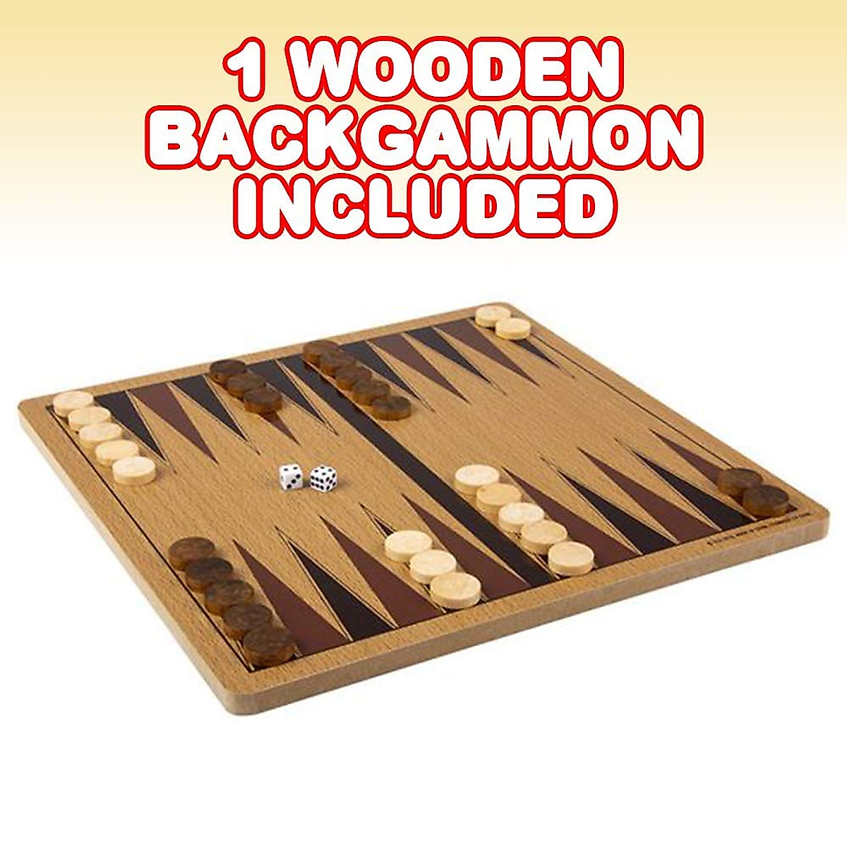 Gamie Wooden Backgammon Board Game Set, Includes Wood Board, 30 Game Pieces, and 2 Mini Dice, Classic Family Night Strategy Game, Great Gift for Kids and Adults