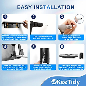 Wall Mount Holder Compatible with Shark FlexStyle HD430 HD435 HD440BK, Hair Dryer Stand, Wall Mounted Organizer for Storage Attachments, Rack with Cord Hanger for Accessories Curlers Brushes