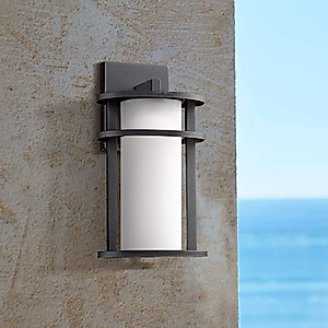 John Timberland Aline Modern Outdoor Wall Light Fixture Black LED 13" White Frosted Glass Shade for Exterior Barn Deck House Porch Yard Patio Outside Garage Front Door Garden Home Roof Lawn
