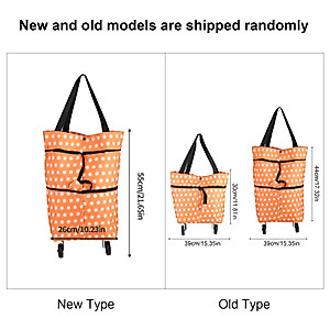 Oxford Cloth Material Foldable Dual Purpose Wheel Rolling Shopping Bag (Orange dots)