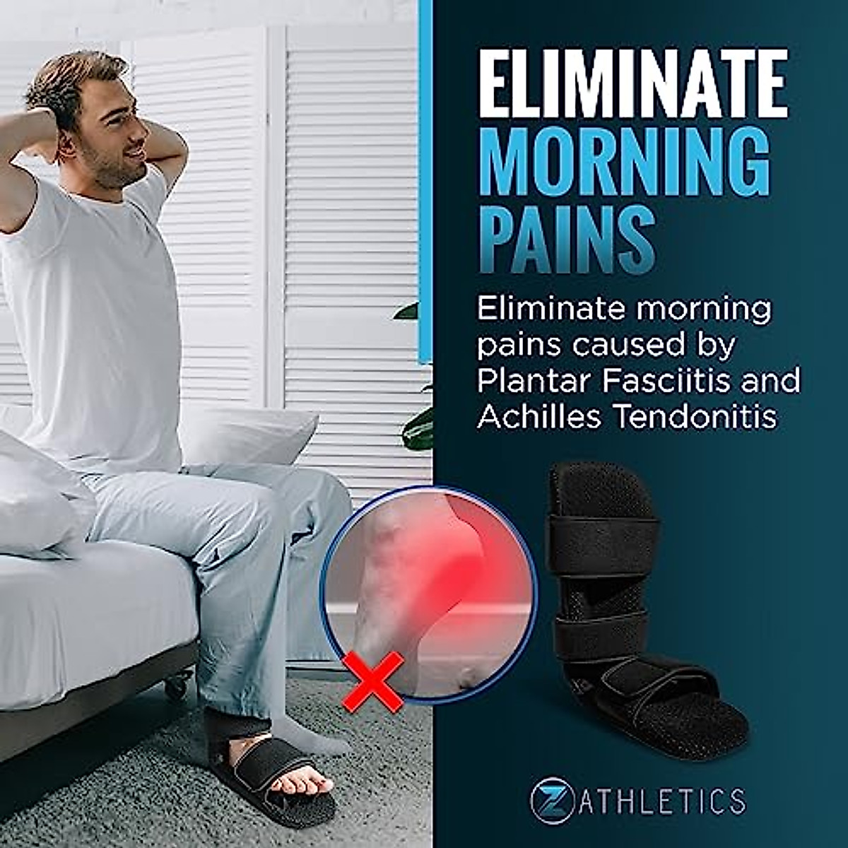 Z ATHLETICS Plantar Fasciitis Night Splint - Adjustable Foot Drop Support for Plantar Fascia Relief, Arch Pain, Achilles Tendonitis - Fits Women and Men (Black, Medium)