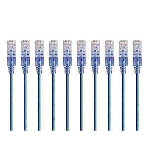 Monoprice Cat6A Ethernet Patch Cable - 7 Feet - Blue | Network Internet Cord - RJ45, 550Mhz, UTP, Pure Bare Copper Wire, 10G, 30AWG, 10-Pack - SlimRun Series