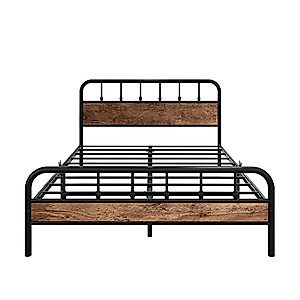 JURMERRY Metal Platform Bed Frame with Wooden Headboard and Footboard Heavy Duty Steel Support, Mattress Foundation, No Box Spring Needed, Easy Assembly, Queen Black