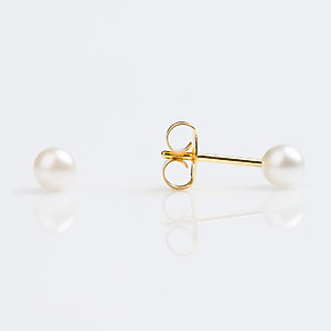 STUDEX Sensitive White Pearl Stud Earrings 4mm | Hypoallergenic and Nickel Safe for Sensitive Ears | Gold Plated Posts | High Fashion Earrings for Women and Men-PR-674-S