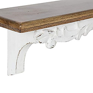Kate and Laurel Abberly Farmhouse Wall Shelf, 28 x 5 x 6.5, Rustic Brown and White, Rustic Floating Shelf for Wall