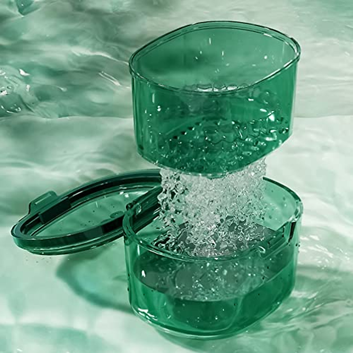 Healeved Retainer Case Denture Bath Cup with Strainer Basket Retainer Cleaner Orthodontic Mouth Case Soak Container for False Teeth Green