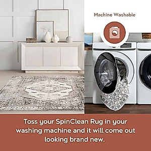 nuLOOM Tracie Machine Washable Floral Medallion Ultra Thin Runner Rug, 2' 6" x 12', Peach