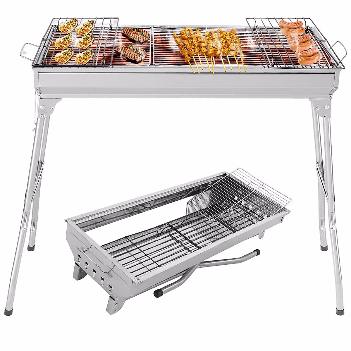 Portable Charcoal Grill,Stainless Steel Folding Outdoor BBQ Tool Kits Lightweight Barbecue Grill Small desk Tabletop Outdoor Grill for Camping Picnics Garden Beach Party