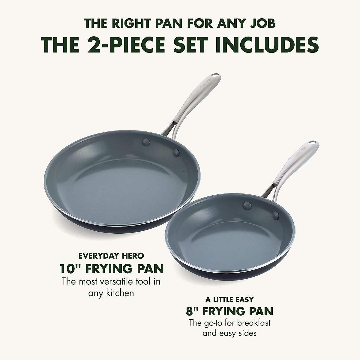 GreenPan Swift Healthy Ceramic Nonstick, 8" and 10" Frying Pan Skillet Set, Stainless Steel Handles, PFAS-Free, Dishwasher Safe, Oven Safe, Black