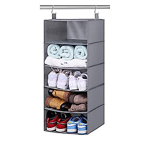 KEETDY Hanging Shoe Organizer to Store 10 Pairs Shoes 5- Shelf Shoe Rack for Closet for Small Space Storage Bedroom, Dorm, Grey