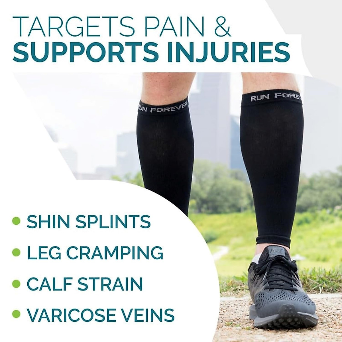 Calf Compression Sleeves for Men and Women - Footless Compression Socks for Runners, Shin Splints, Varicose Vein and Calf Pain Relief - Leg Brace for Running, Cycling, Travel - Medium, Black