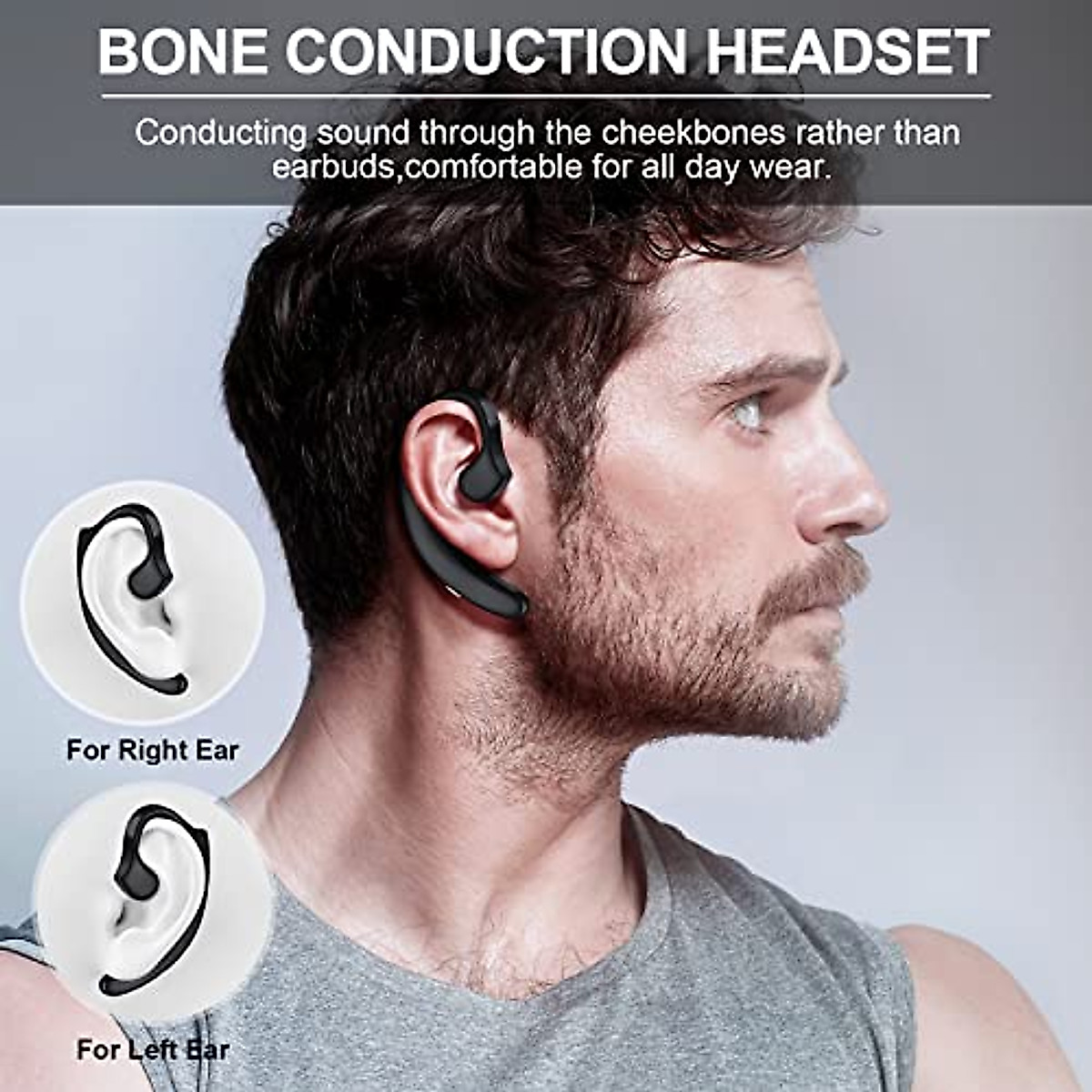 Bluetooth Headset Bone Conduction Headphones Cell Phones Earpiece Wireless Bluetooth Headphones Open Ear With Microphone Stereo Sport Workout Earphones for iPhone Android for Running Driving, Black