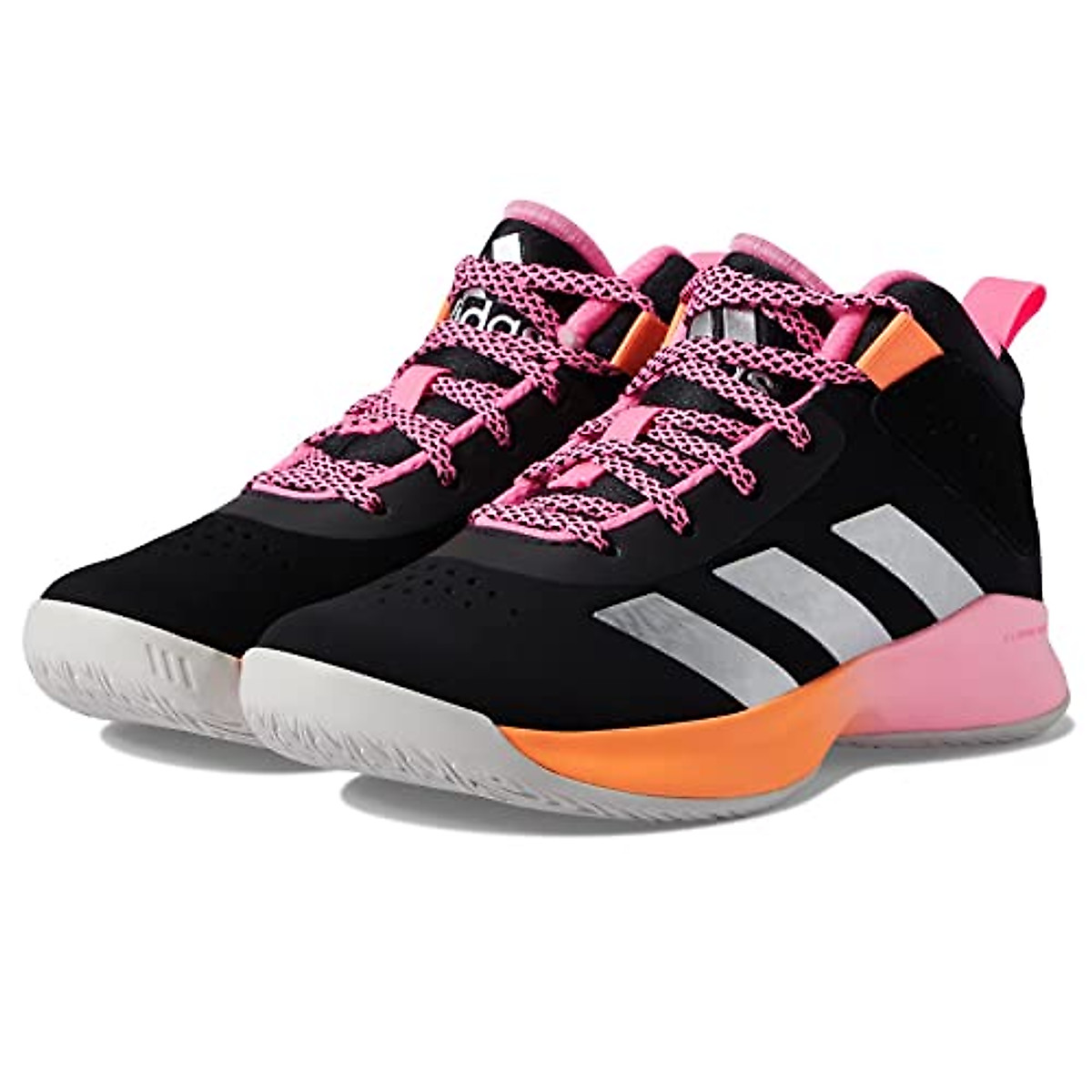 adidas Cross Em Up 5 Basketball Shoe, Black/Silver Metallic/Beam Pink, 2 Wide US Unisex Little_Kid