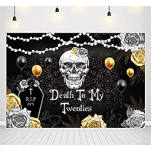 Death to My Twenties Backdrop for 30th Birthday Party Background Decorations Gothic Skull RIP to My 20s Black Rose Balloons Photography Background Supplies 7x5ft