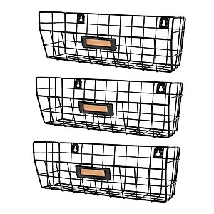 Wall Mounted Wire Basket Kitchen Storage Pantry Organizer Fruit Basket Varying Sizes Set of 3 Black