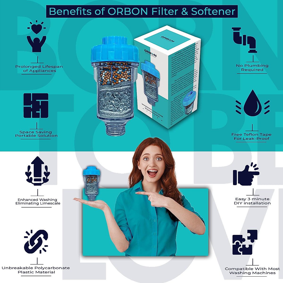 ORBON Hard Water Filter for Washing Machine | Washing Machine Inline Water Filter | Washing Machine Hose Filter | 3/4" BSP Thread | With Teflon Tape | For Fully Automatic Washing Machines | 1 Unit