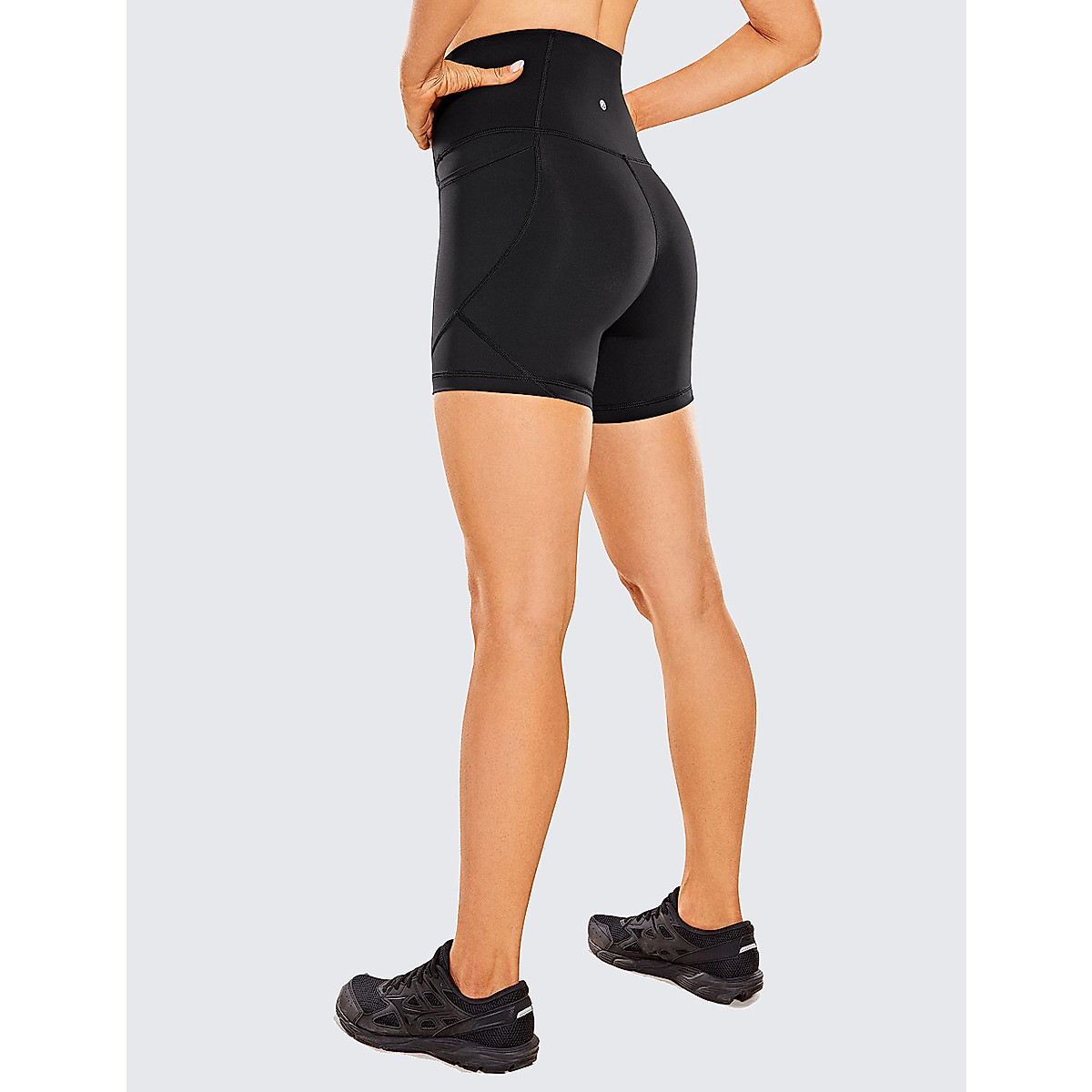CRZ YOGA Women's Naked Feeling Biker Shorts - 5 Inches High Waisted Gym Running Compression Spandex Shorts Side Pockets Black Small