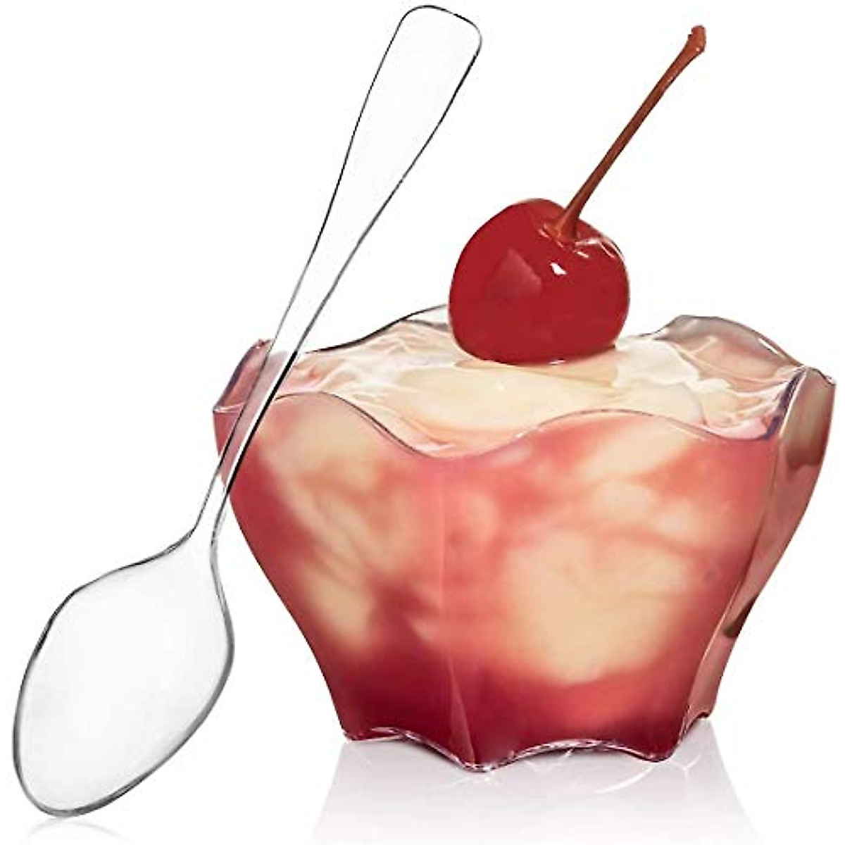 QXcom 60 Pieces 3 Oz 90ml Clear Plastic Ice Cream Petal Dessert Bowls Disposable Flower Shape Dessert Cake Snack Bowl Cups Sundae Dessert Bowls Salad Appetizer Serving Bowl Party Favor Wedding Bowl