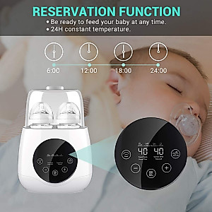 EIVOTOR 6 in 1 Baby Bottle Warmer, Double Bottle Steam Sterilizer Food Heater for Evenly Warm Breast Milk or Formula, LED Panel Control Real-time Display, BPA Free