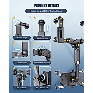 Lonbor Phone Mount for Car【Big Rear Mirrors Friendly】 Rear View Mirror Phone Holder,【2023 Upgraded 4 Clip More Stable】 360 Rotatable and Retractable Car Phone Holder Fit All Mobiles & Vehicles