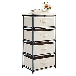 4 Tier Organizer Drawer Storage Tower, Fabric Dresser for Closet, Bedroom, Clothing, Beige (16.5 x 33 In)