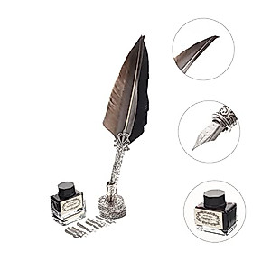 NUOBESTY 3 Sets Dip Pen Retro Decor The Office Gifts Crystal Set Signature Calligraphy Pen Reusable Calligraphy Pen Writing Dip Pens Ink Pen for Birthday Reusable Ink Pen Quill and Ink Grey