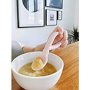 Itzy Ritzy Silicone Spoon & Fork Set; Baby Utensil Set Features A Fork and Spoon with Looped, Braided Handles; Made of 100% Food Grade Silicone & BPA-Free; Ages 6 Months and Up, Pink