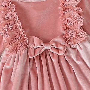 Toddler Baby Girls Velvet Tutu Dress Ruffle Long Sleeve Princess Pageant Christmas Party Dresses + Headband Fall Winter Clothes Infant Birthday Playwear Dresses Outfits Pink + Headband 6-9 Months
