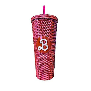 CAKEASY Pink Studded Tumbler, Bling Bling Pink Cup, 24oz Girls Water Bottle With Straw, The Movie Merch, Travel Mug for Women and Men, Cupholder Friendly, for Home, Office, Outdoor