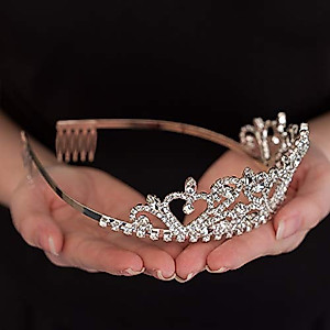 Ella Celebration 21st Birthday Tiara 21 Crown for Women Birthday Party Headband Hair Accessories Supplies (Silver Heart)