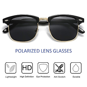 aisswzber Retro Semi Rimless Sunglasses Half Frame UV400 Glasses 3016s-blacknew