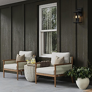 Nathan James Kayden Bohemian Wooden Upholstered Armchair, Outdoor Lounge Chair with Removable Cushion Covers and Solid Acacia Wood Frame, Light Brown