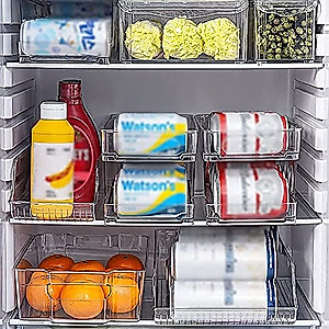 DAOGUAN Soda Can Organizer PET Double-Layer Automatic Roll-Off Refrigerator Organizer Bins with Handle for Fridge Freezer Cabinets Countertop, Clear, 13.6inch*5.31inch*6.02inch (VXORWB44GG2R04MP12A)