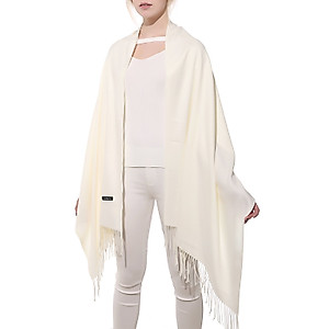 Anboor Super Soft Cashmere Blanket Scarf with Tassel Solid Color Warm Shawl for Women,White