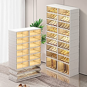 CIMLORD 9-Tier Foldable Shoe Rack Organizer for Closet 18-36Pairs Plastic Collapsible Shoes Storage Box Clear Shoe Boxes Stackable with Door Easy Assembly Shoe Cabinet Bins with Lids Large