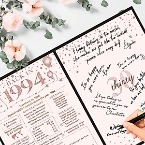 Crenics 30th Birthday Gift for Her, Creative Back in 1994 Birthday Poster, Giant 30th Birthday Guest Signature Book, Black and Pink 30 Anniversary Birthday Decorations Party Supplies for Women