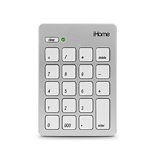 iHome Wireless Bluetooth 3.0 Slim Numeric Keypad Wide 20-Keys, Compact and Portable for Mac - Silver (IMAC-A201W)