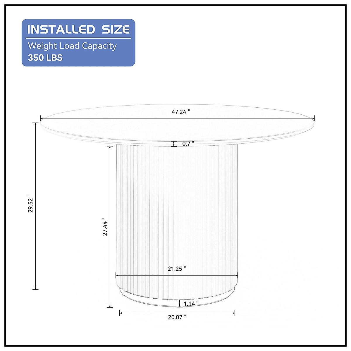 LyuHome 47.24" Round Wood Dining Table, Modern Kitchen Table with Wooden Pedestal Base, Mid Century Circular Tabletop Leisure Coffee Table Dining Room Table Furniture φ47.24"x29.52"H Grey