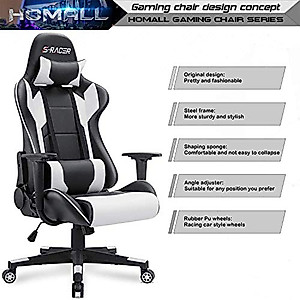 Homall Gaming Chair, Office Chair High Back Computer Chair Leather Desk Chair Racing Executive Ergonomic Adjustable Swivel Task Chair with Headrest and Lumbar Support (White)