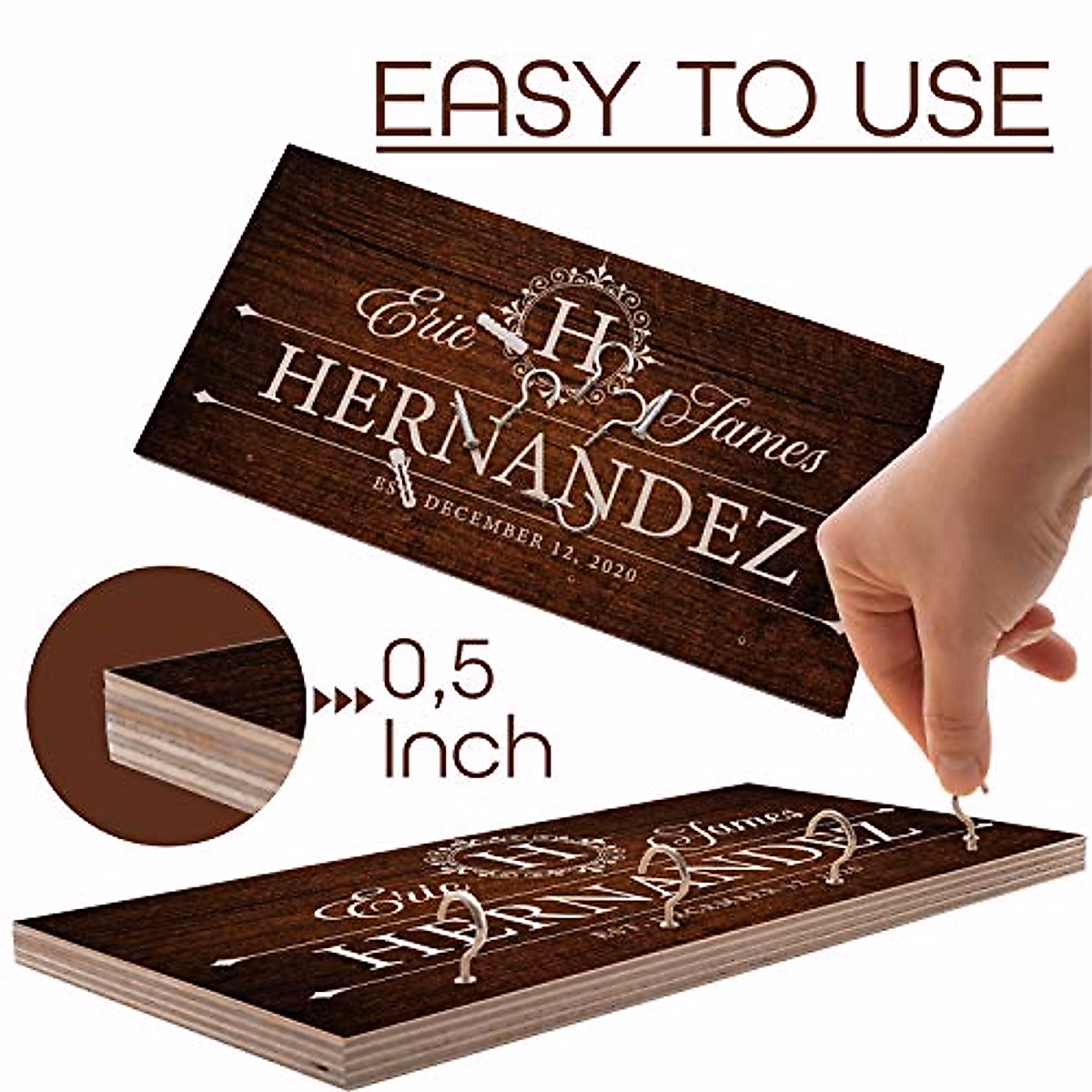 Personalized Wood Key Hook for Couple Mr Mrs| Custom Wall Key Rack Ring Holder Hanger for Wedding Gift | Gifts for Housewarming | New Home Décor | C01D07