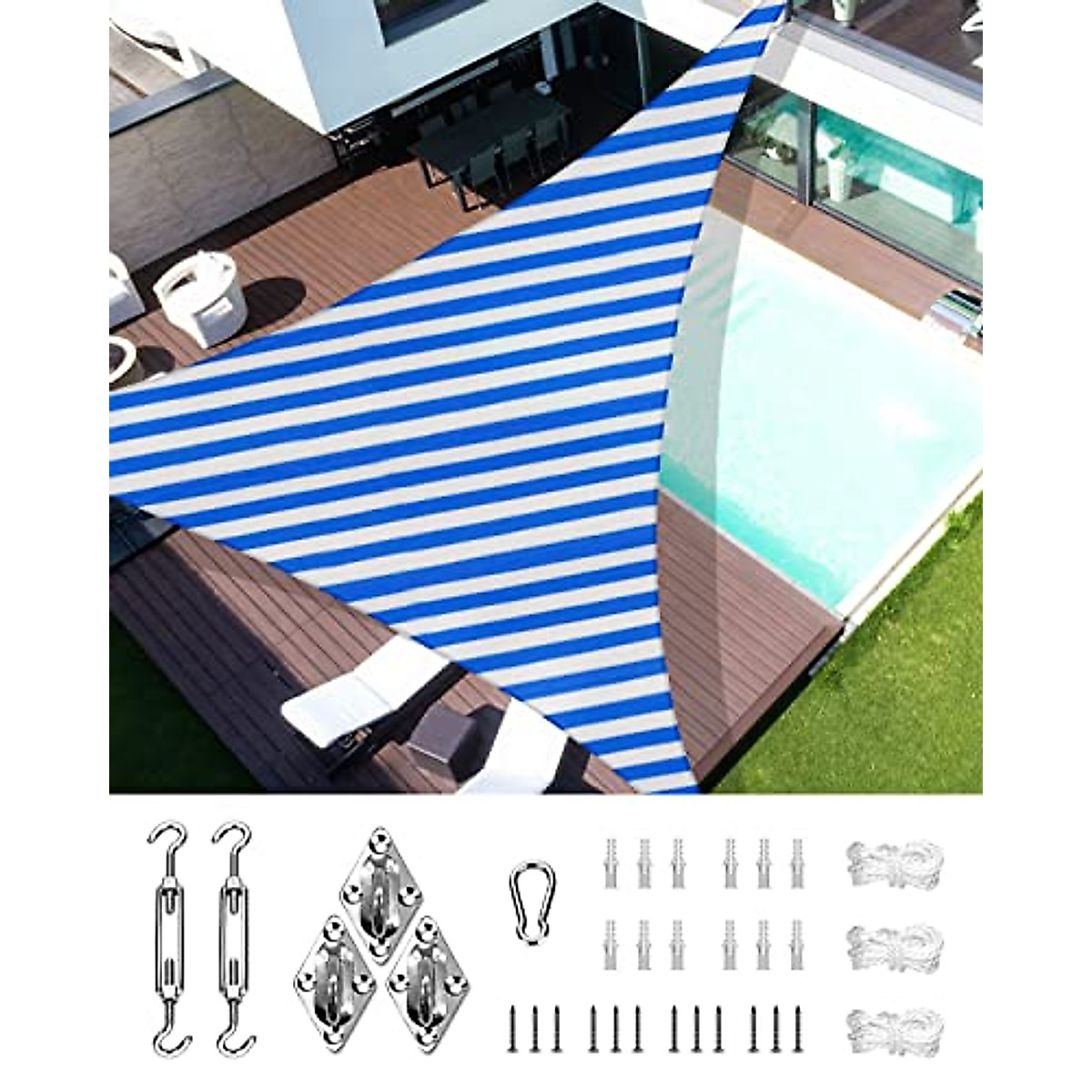 Quictent 20x20x20ft 185G HDPE Triangle Sun Shade Sail Canopy 98% UV Block Outdoor Patio Garden with Hardware Kit