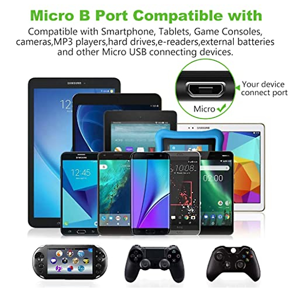 Micro USB Cable, 3Pack 10FT Android Charger Cable Long Braided Sync and Fast Charging Cord Compatible with Samsung Galaxy S7 S6 Edge, Android Phone