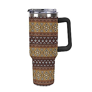 Maya Horizontal Geometric Pattern 40oz Water Bottle Double Wall Insulated Tumbler with Handle Leakproof Travel Mug Black-style