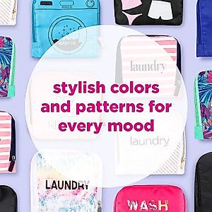 MIAMICA Foldable Travel Laundry Bag, 35'' x 24'', Black and White Daisy Floral Motif "Laundry" – Lightweight, Durable Design with Drawstring Closure